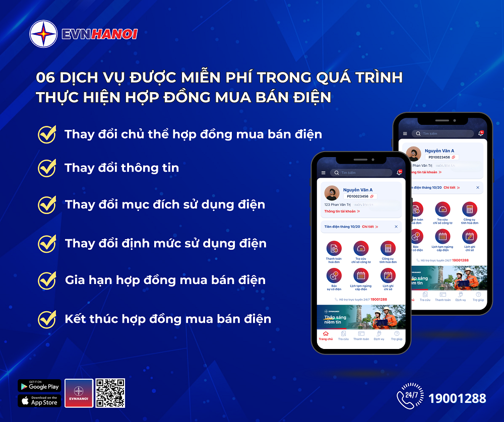 6 dịch vụ được miễn phí trên app EVNHANOI